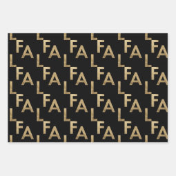 FA LA LA Bold Letters Modern Minimal Black & Gold Wrapping Paper Sheets ...