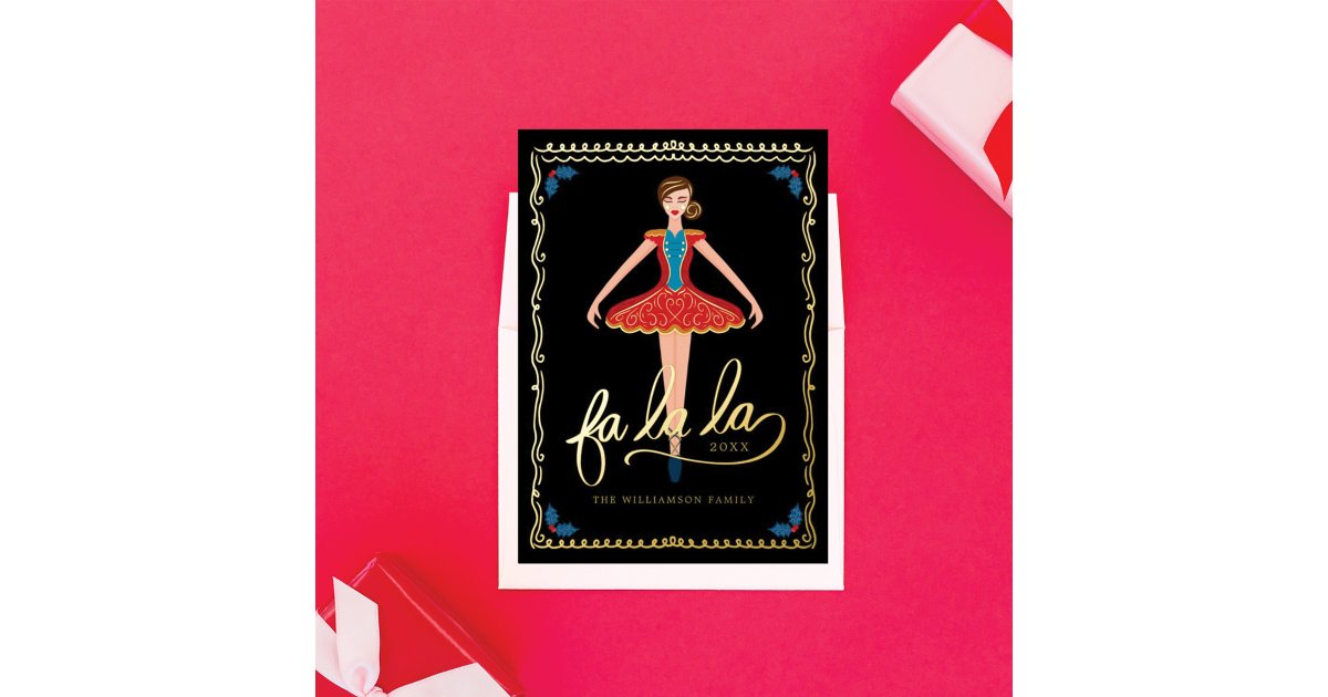 Fa La La Christmas Nutcracker Ballet Dancer Black Foil Holiday Card ...