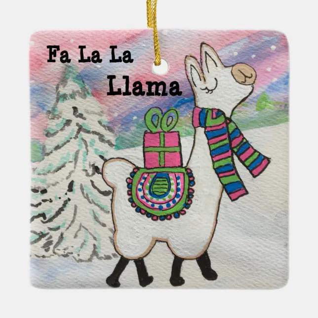 Fa La La Llama Cute Christmas Ceramic Ornament | Zazzle
