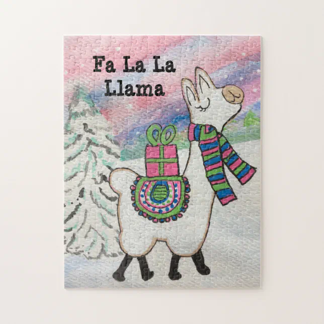 Fa La La Llama Cute Modern Christmas Jigsaw Puzzle | Zazzle