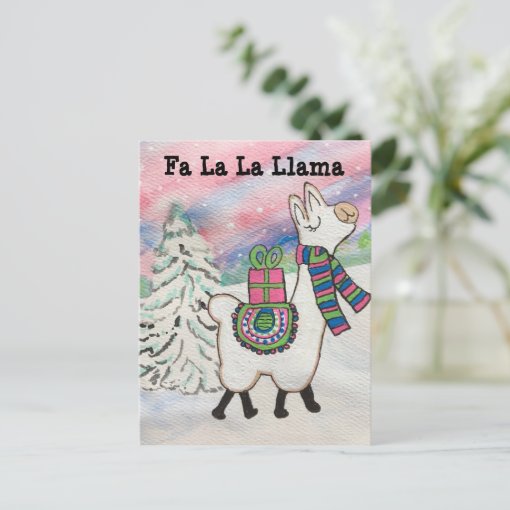 Fa La La Llama Whimsical Christmas Postcard | Zazzle