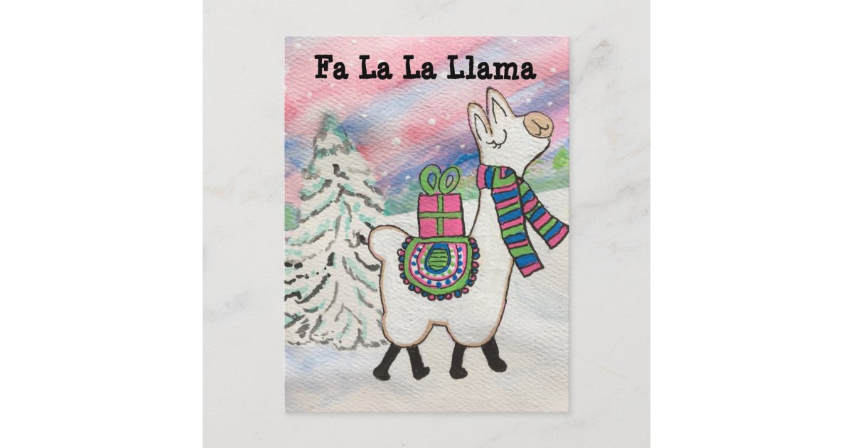 Fa La La Llama Whimsical Christmas Postcard | Zazzle