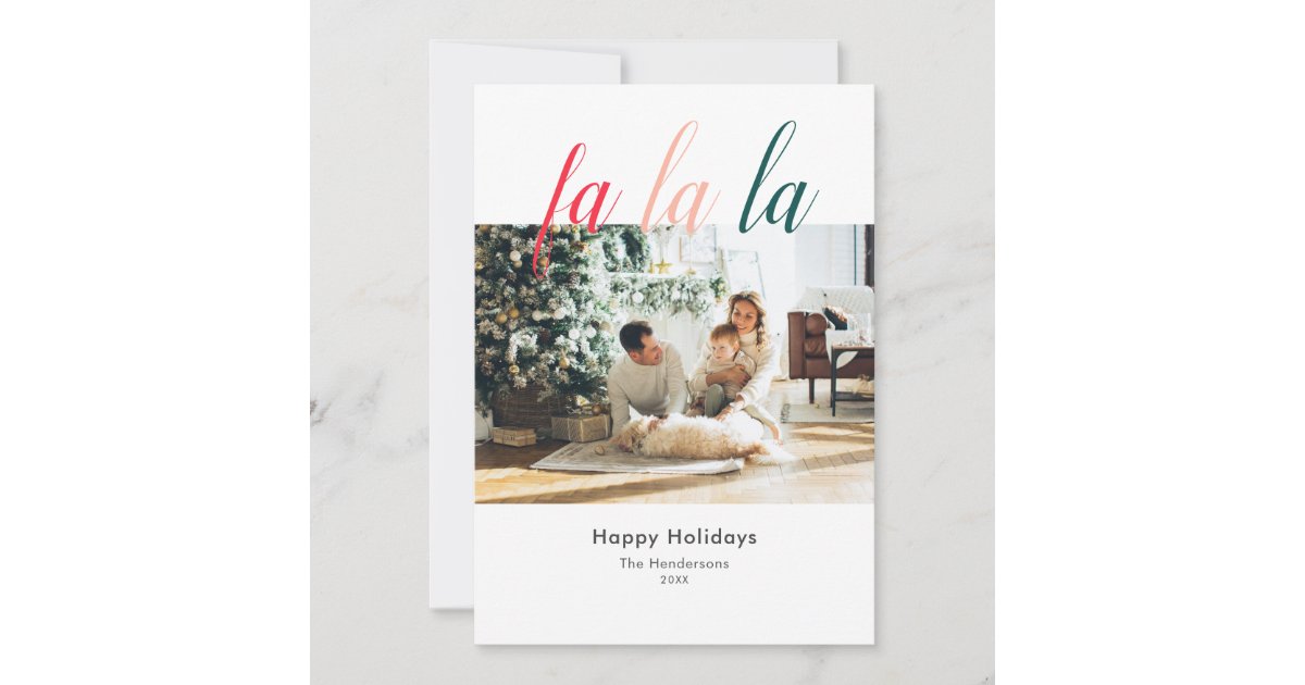 Fa La La Simple Colorful Handwriting Photo Holiday Card | Zazzle