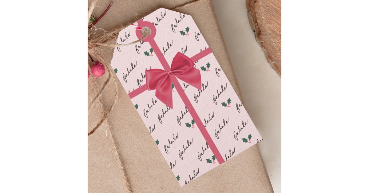 Fa La, Let It Snow Christmas Tree Pink Vintage Van Gift Tags | Zazzle