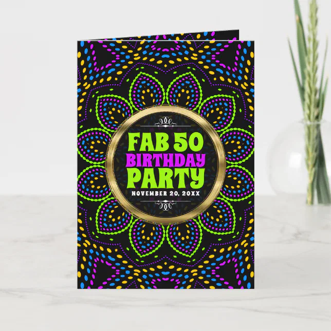 FAB 50th Birthday Groovy Rave Flower Party Invitation | Zazzle