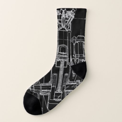 FaB MeChaNiCal DrAwinG BlUEpRiNT BlAcK AnD WhITe! Socks | Zazzle