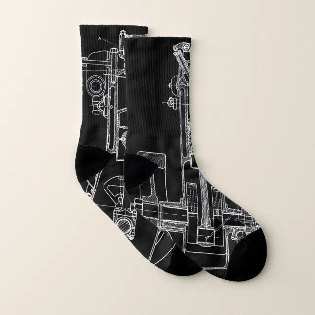 FaB MeChaNiCal DrAwinG BlUEpRiNT BlAcK AnD WhITe! Socks | Zazzle