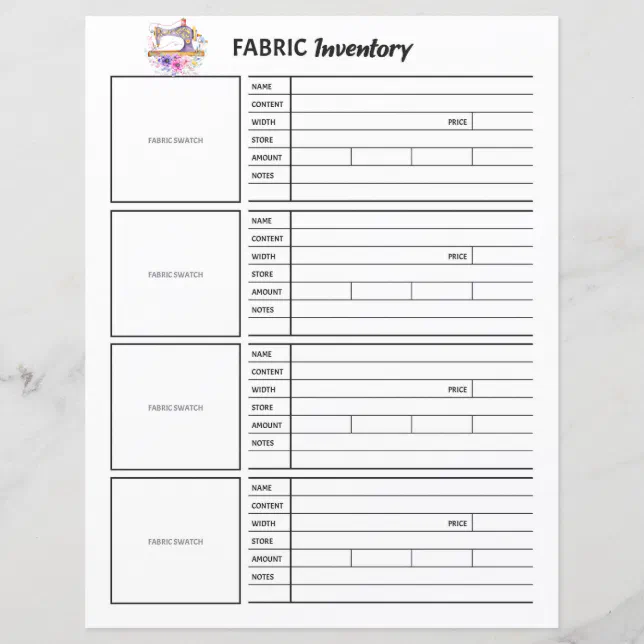 Fabric Inventory Sheet | Zazzle