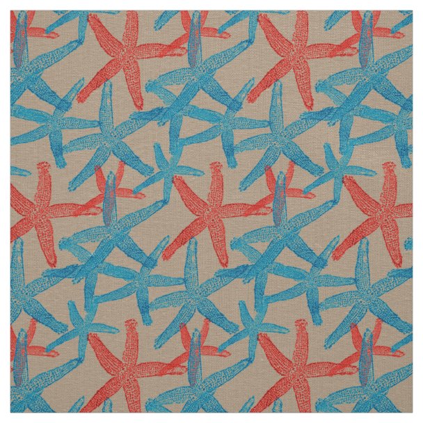 Nautical Beach Blue Starfish Pattern Fabric | Zazzle