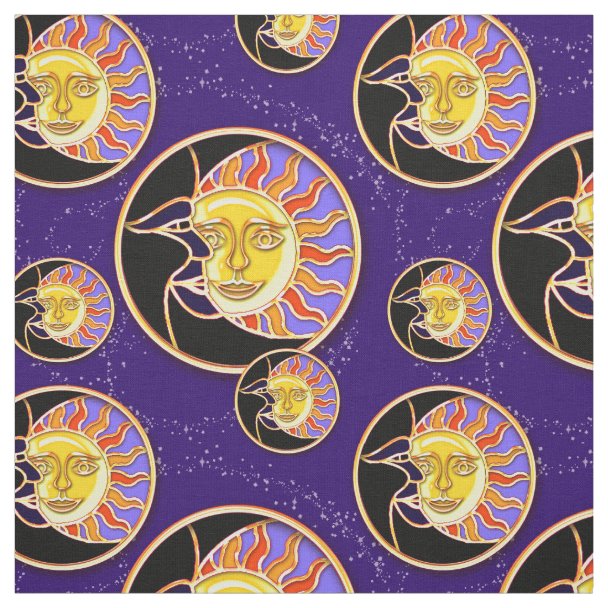 Sun, Moon & Stars Fabric | Zazzle