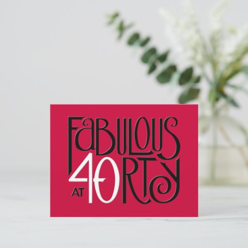 Fabulous 40 black white red Postcard | Zazzle