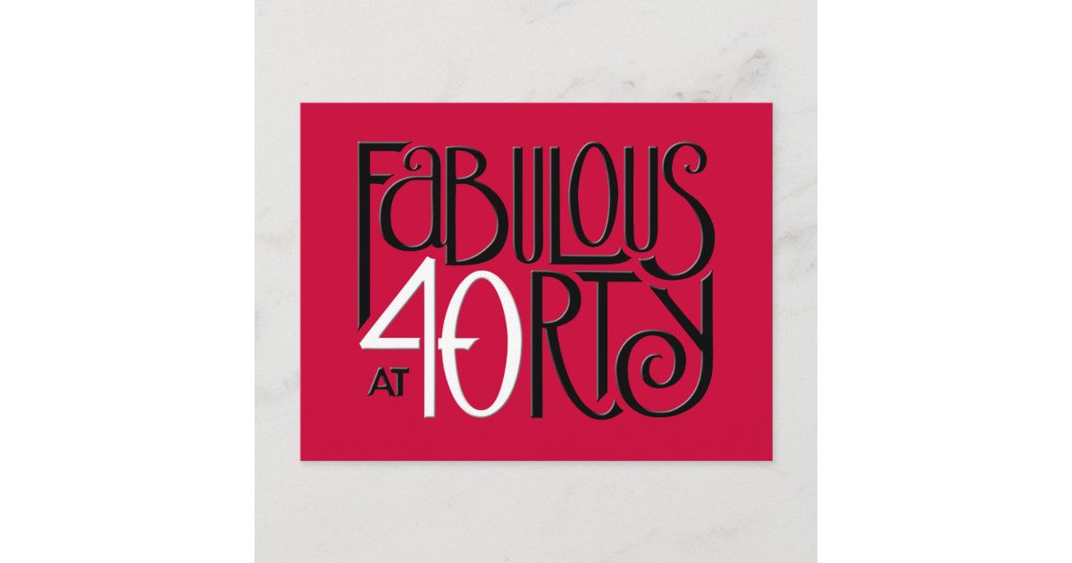 Fabulous 40 black white red Postcard | Zazzle