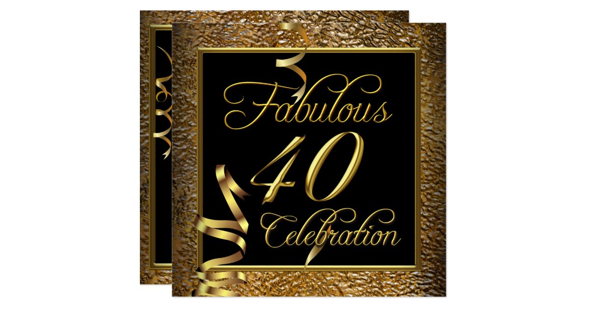 Fabulous 40 Celebration Gold Black Birthday Party Card