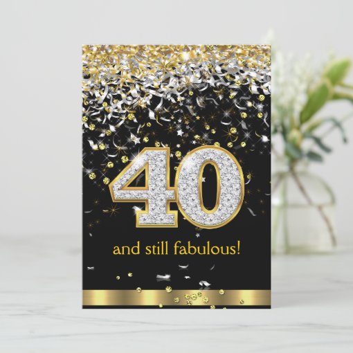 Fabulous 40 Gold Silver Streamers 40th Birthday B Invitation Zazzle