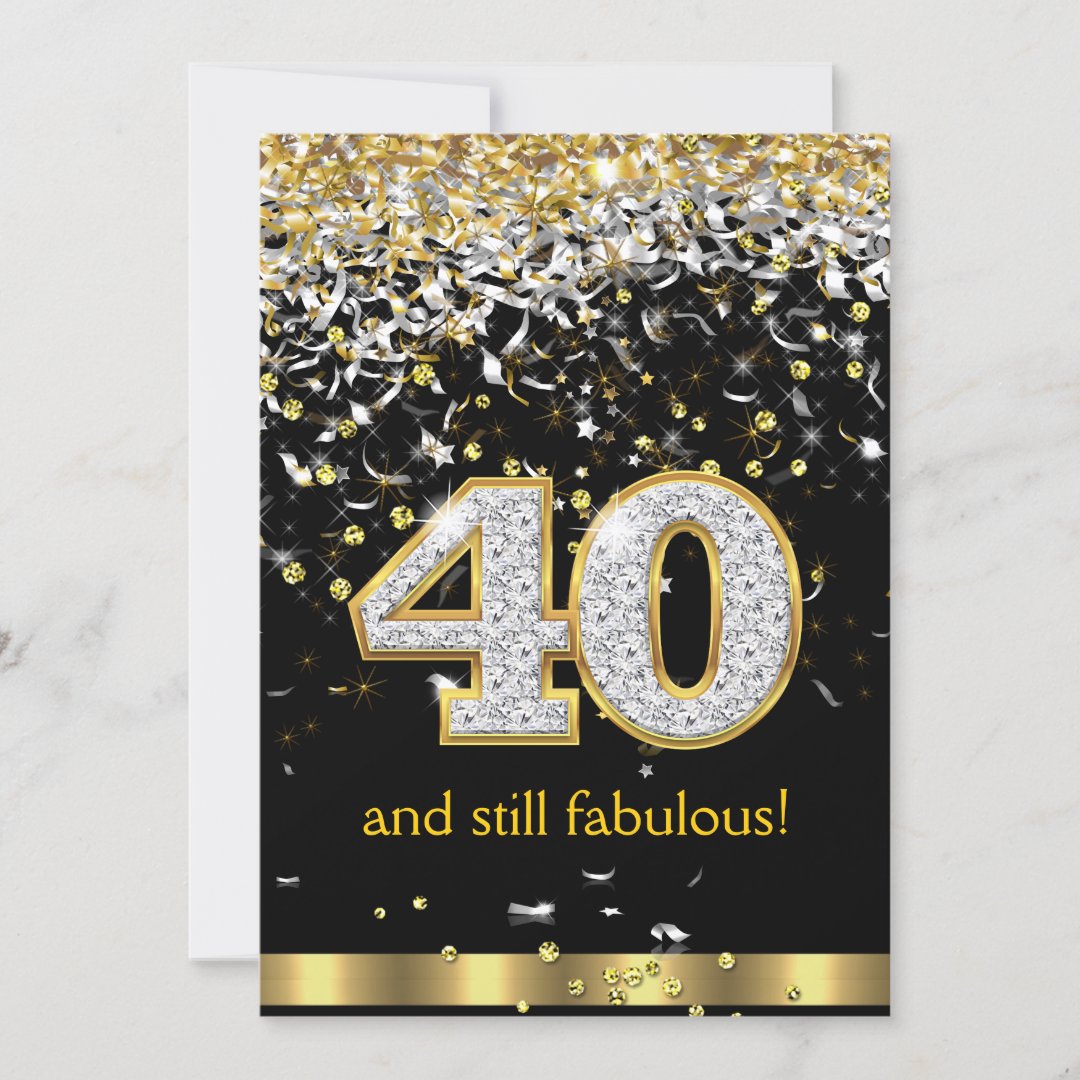 Fabulous 40 Gold Silver Streamers 40th Birthday B Invitation | Zazzle
