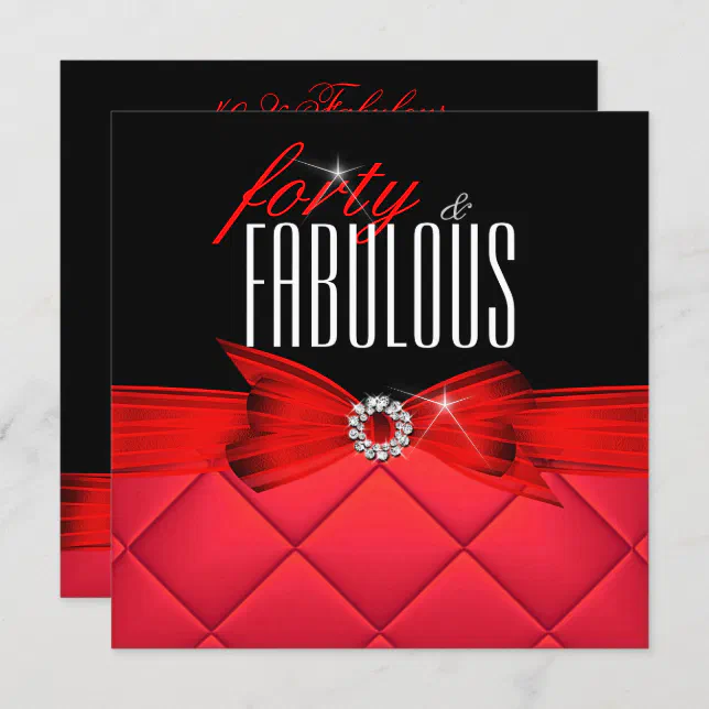 Fabulous 40 Red Black Elegant Birthday Party Invitation | Zazzle