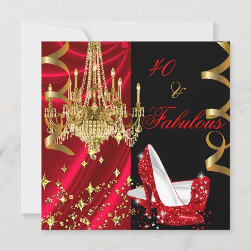 Fabulous 40 Red High Heels Chandelier Birthday Invitation | Zazzle