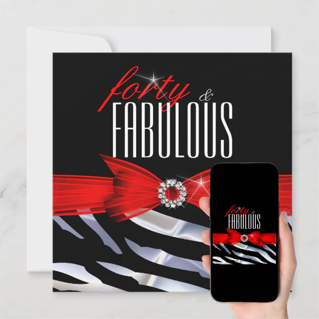 Fabulous 40 Red Zebra Black White Birthday Party Invitation | Zazzle