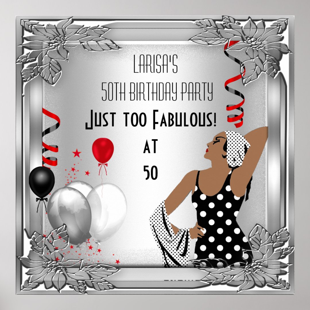Fabulous 50 Diva Art Deco Birthday Banner Red Poster | Zazzle