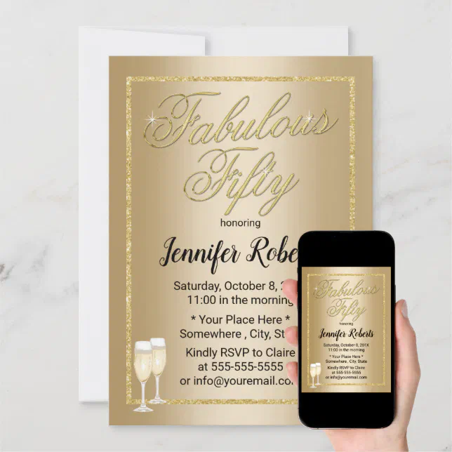 Fabulous 50 Modern Gold Calligraphy Fifty Birthday Invitation | Zazzle