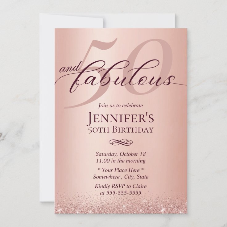 Fabulous 50 Rose Gold Typography 50th Birthday Invitation | Zazzle