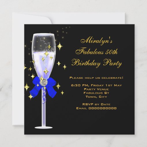 Fabulous 50 Royal Blue Black Gold Birthday Party Invitation Zazzle