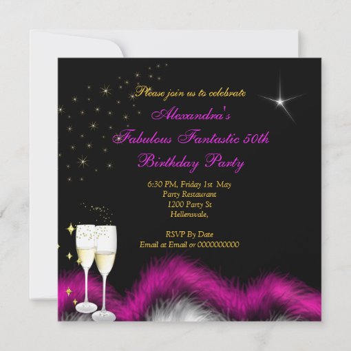 Fabulous 50th Party Glitter Hot Pink Champagne Invitation Zazzle