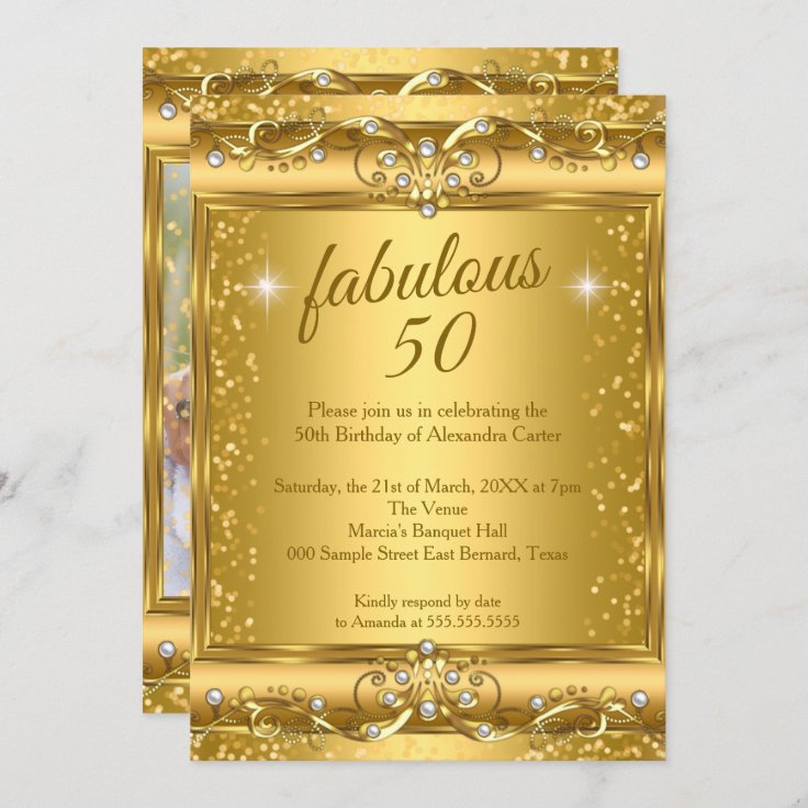 Fabulous 50th Photo Sparkle Gold Birthday Party Invitation Zazzle