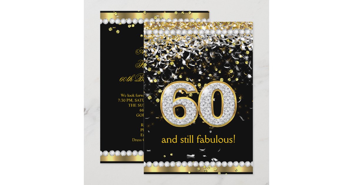Fabulous 60 Gold Silver Streamers 60th Party Invitation | Zazzle