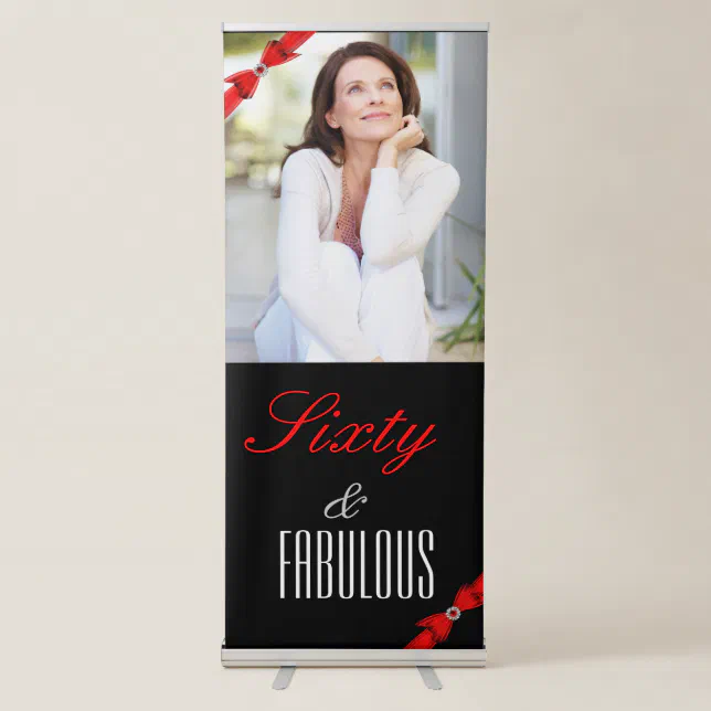 Fabulous 60 Photo Red Black Elegant Birthday Retractable Banner | Zazzle