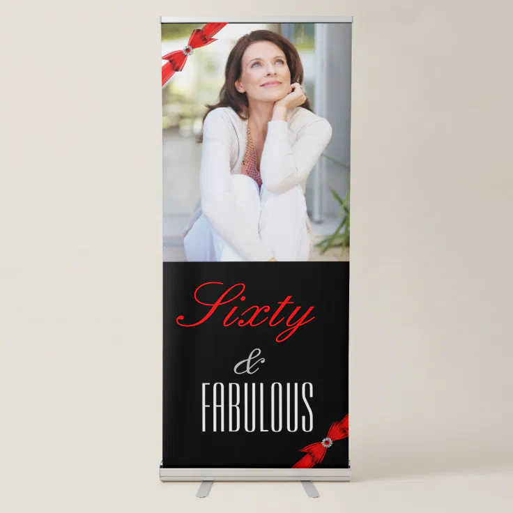 Fabulous 60 Photo Red Black Elegant Birthday Retractable Banner | Zazzle