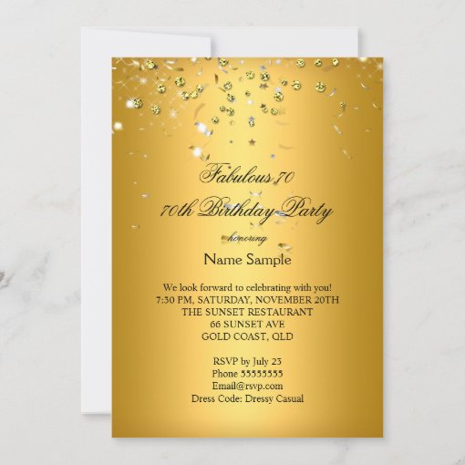 Fabulous 70 Gold Silver Streamers 70th Birthday Invitation Zazzle