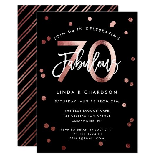 Fabulous 70th Elegant Rose Gold Birthday Party Invitation