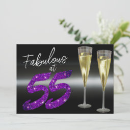 Fabulous at 55 Purple Glitter Elegant Party Invitation | Zazzle