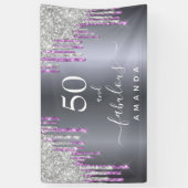 Fabulous birthday silver purple glitter glam banner | Zazzle