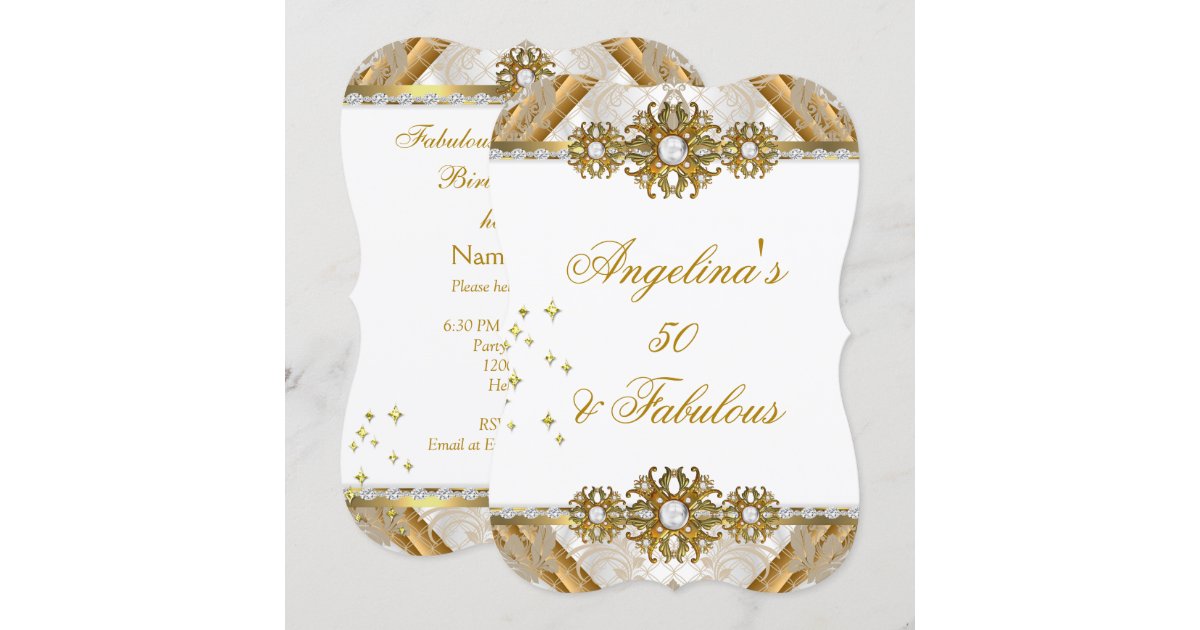 Fabulous Damask Gold White Birthday Party Invitation | Zazzle