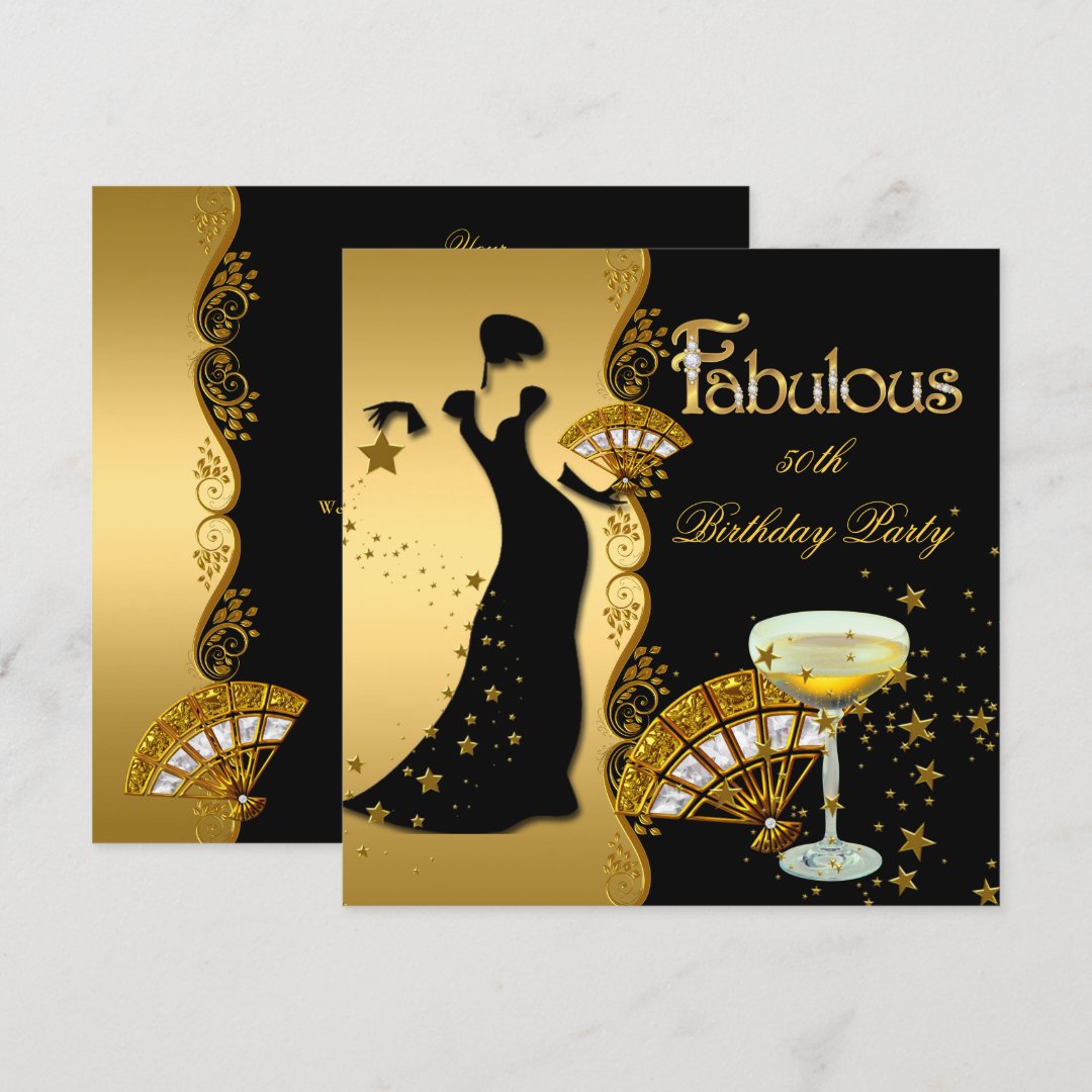 Fabulous Deco Lady 50th Birthday Party Gold Black Invitation | Zazzle