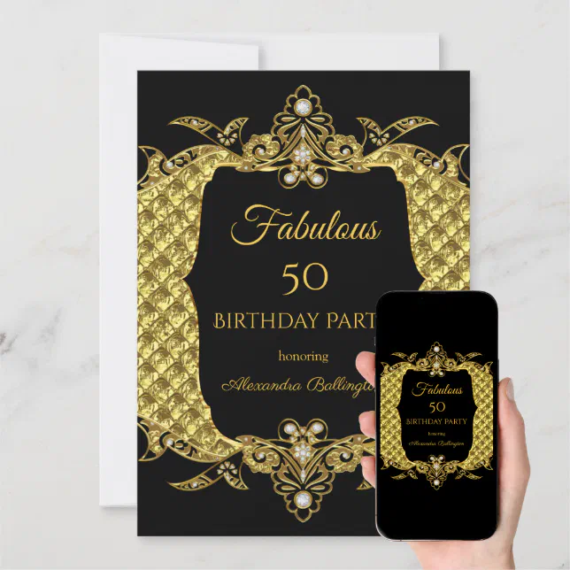 Fabulous Elite Formal Gold Birthday Party Black Invitation | Zazzle