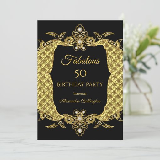 Fabulous Elite Formal Gold Birthday Party Black Invitation | Zazzle