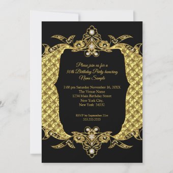 Fabulous Elite Formal Gold Birthday Party Black Invitation | Zazzle