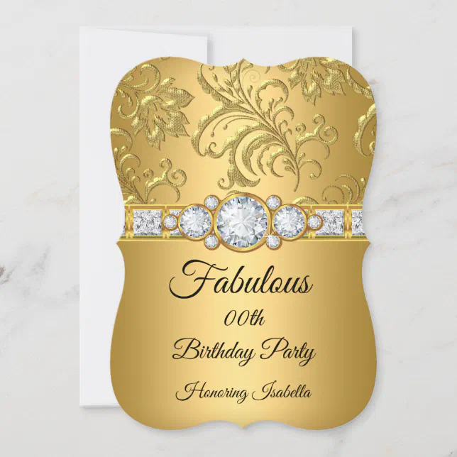 Fabulous Gold Damask Diamond birthday party 2 Invitation | Zazzle