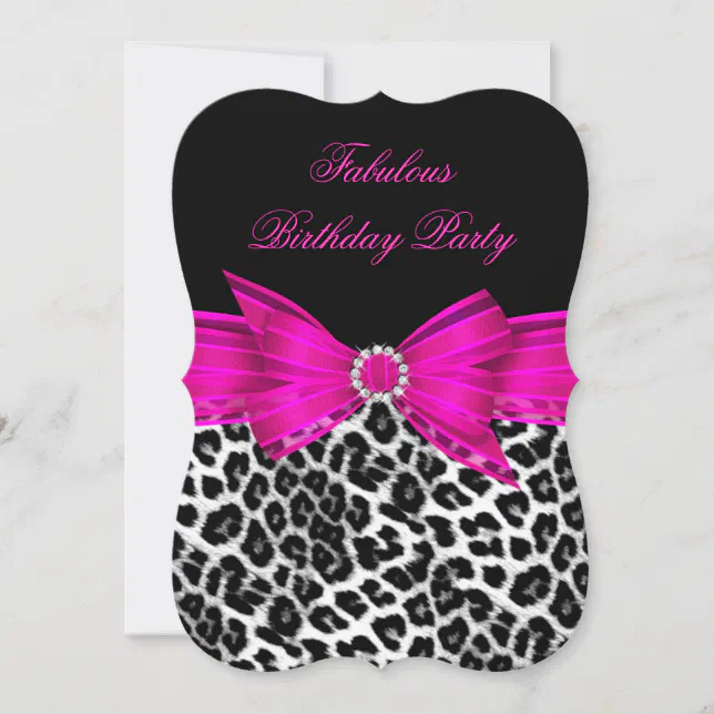 Fabulous Hot Pink Leopard Birthday Party Black 3 Invitation | Zazzle