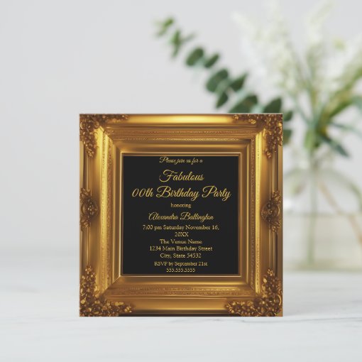 Fabulous Photo Birthday Party Ornate Gold Frame Invitation | Zazzle