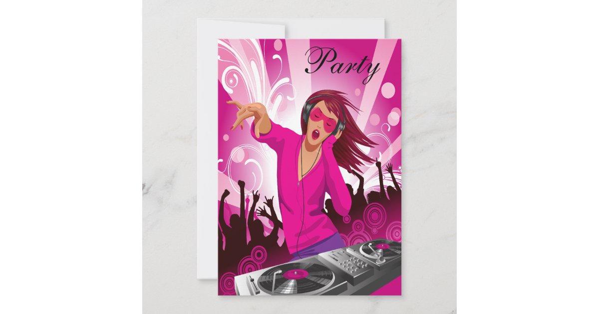 Fabulous Pink Lady DJ Party Invitation | Zazzle