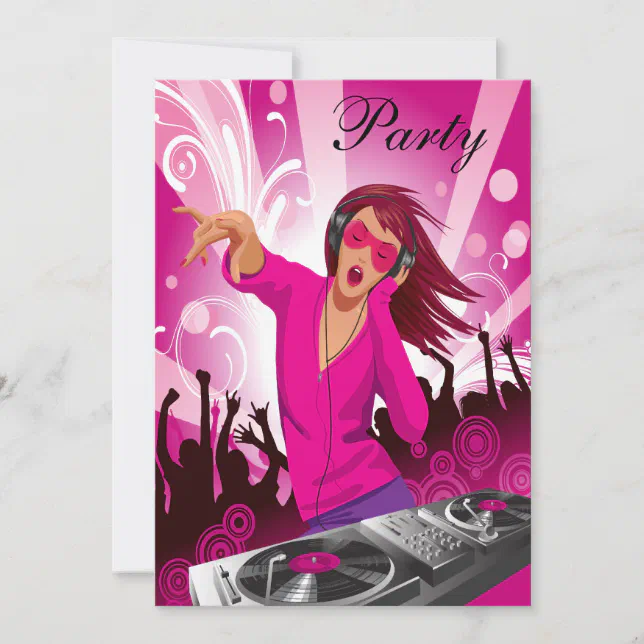 Fabulous Pink Lady DJ Party Invitation | Zazzle