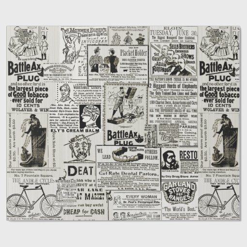 Fabulous Sepia Victorian Newspaper Ads Funny 1890 Wrapping Paper | Zazzle