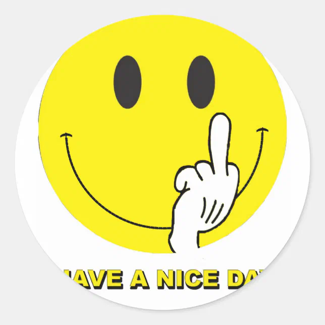 face giving the finger classic round sticker | Zazzle