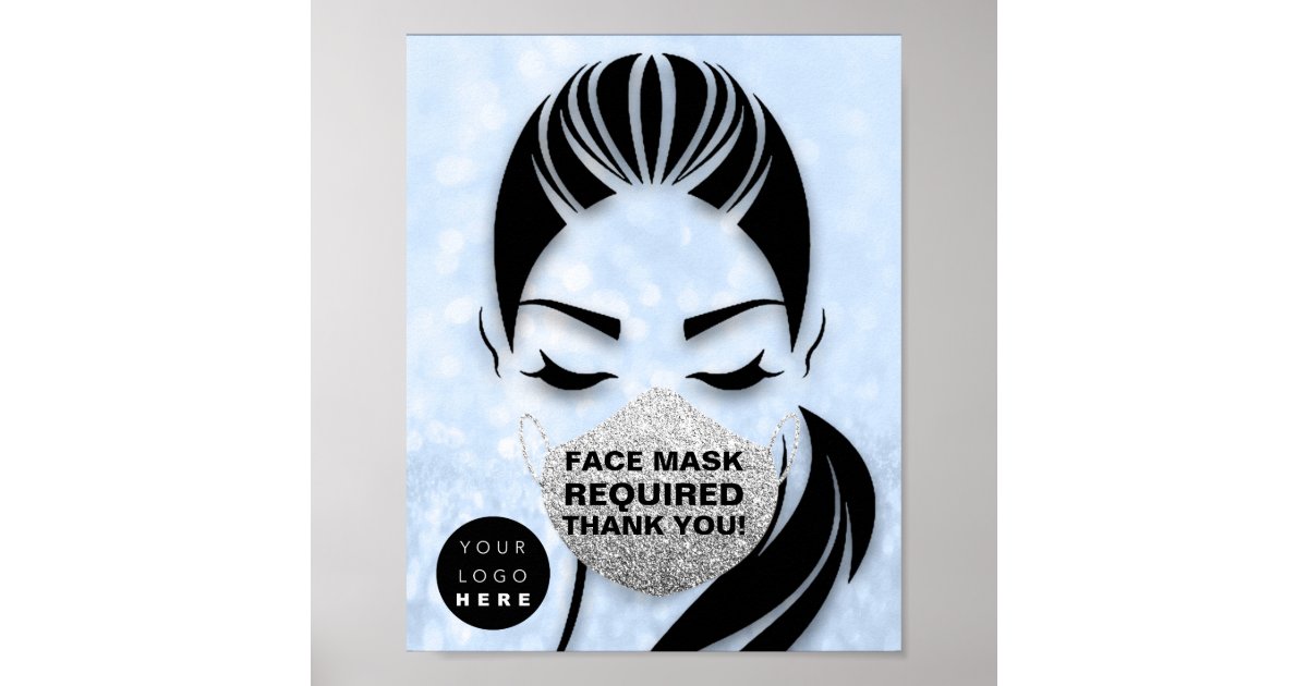 Face Mask Covering Required Covid Custom Logo Blue Poster | Zazzle