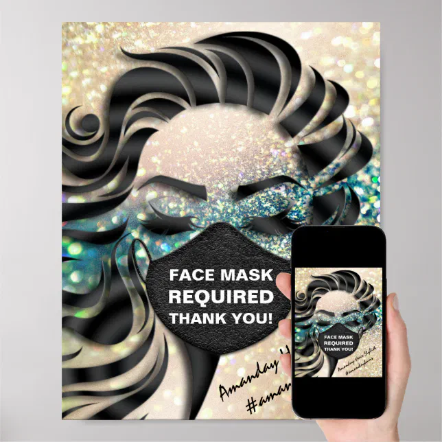 Face Mask Covering Required Covid Glitter Beauty Poster | Zazzle