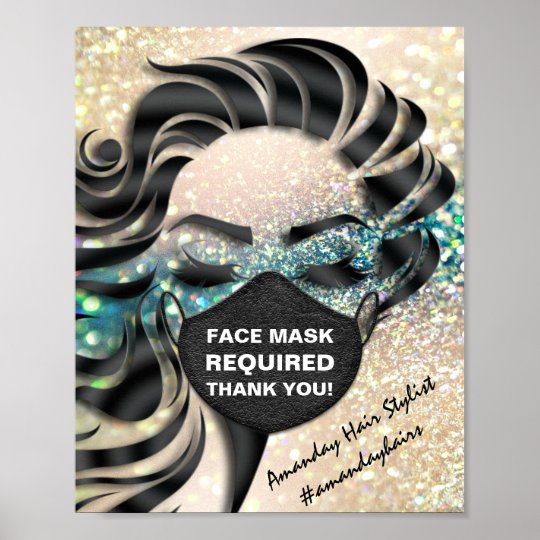Face Mask Covering Required Covid Glitter Beauty Poster | Zazzle.com